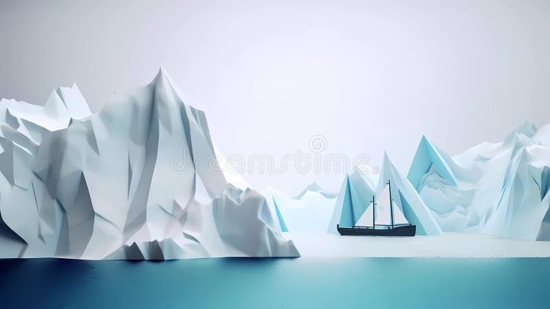 Paper Craft Illustration of Iceberg in Ocean. Stock Illustration ...