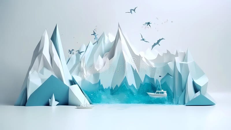 Paper Craft Illustration of Iceberg in Ocean. Stock Illustration ...