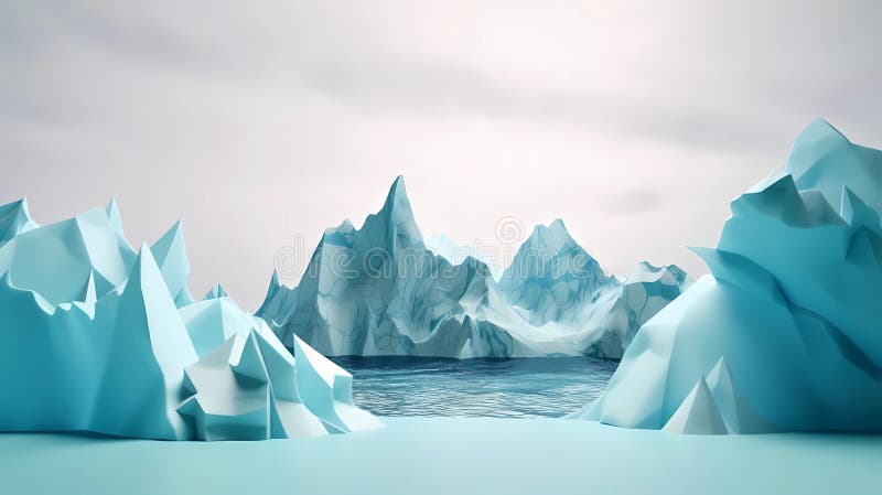 Paper Craft Illustration of Iceberg in Ocean. Stock Illustration ...