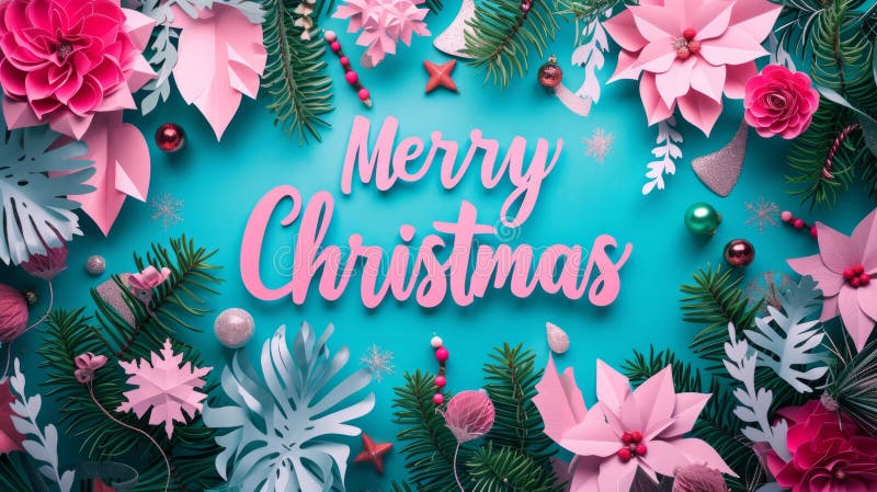 Paper Craft Merry Christmas Concept Creative Horizontal Art Poster Stock Illustration