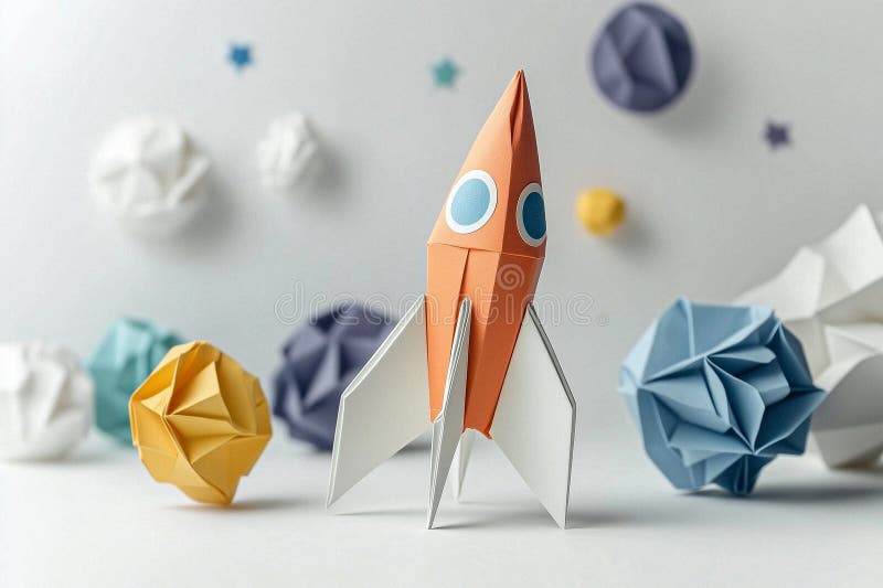 Paper Craft Scene of a Rocket Ship in Space with Planets Stock Image ...