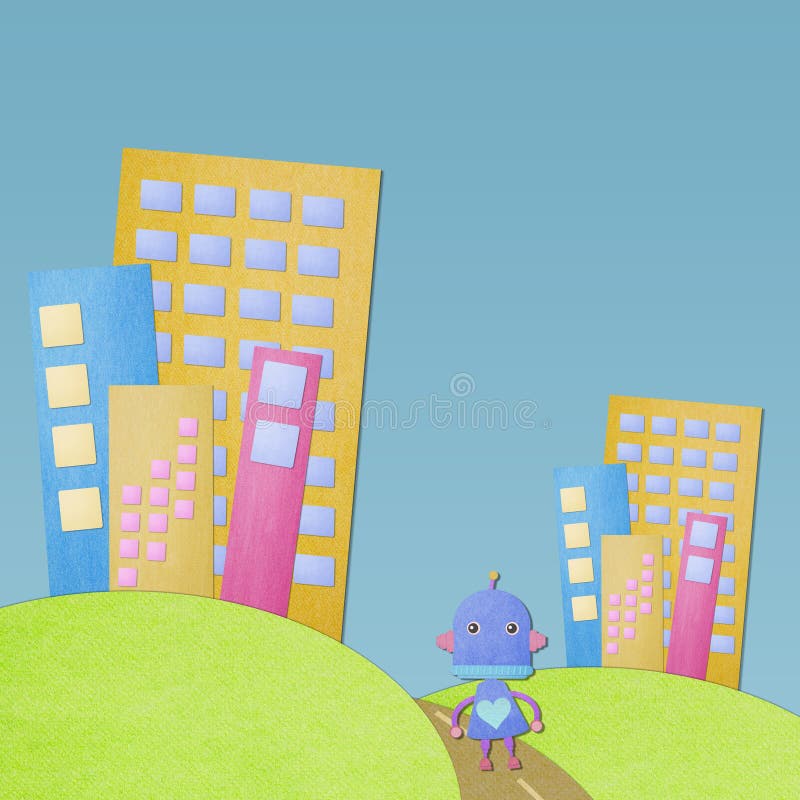 Paper Craft Stick Cute Cartoon Robot Stock Illustration - Illustration ...