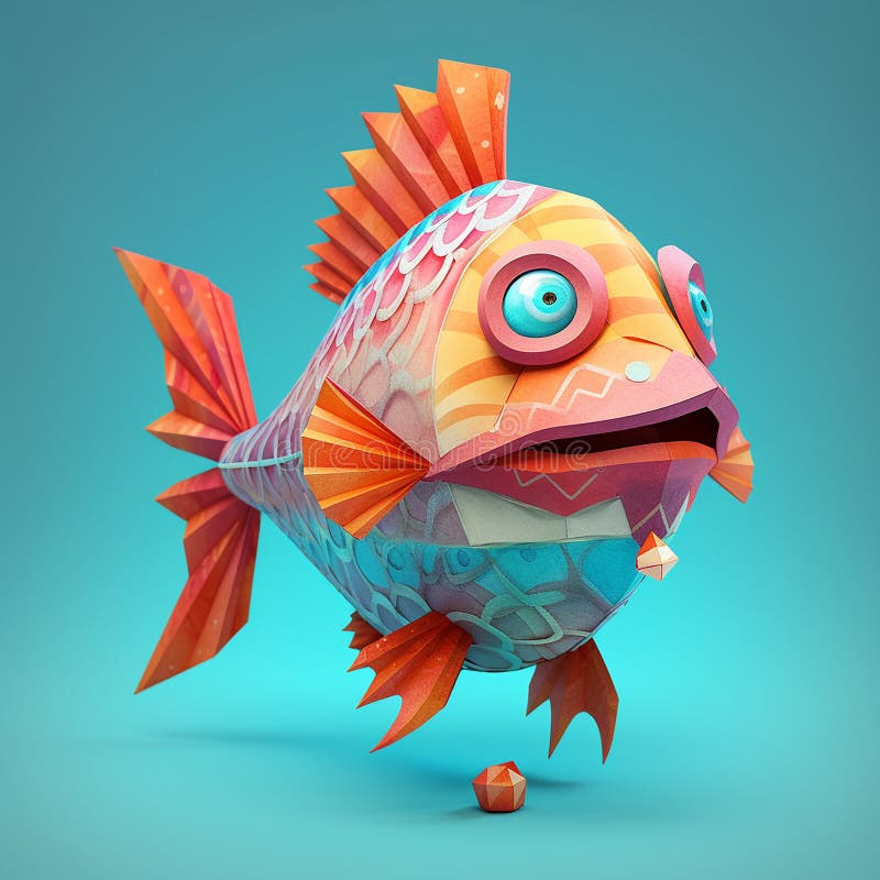Paper Crafted Fish Character Design in Bright Colors, Isolated. Stock ...