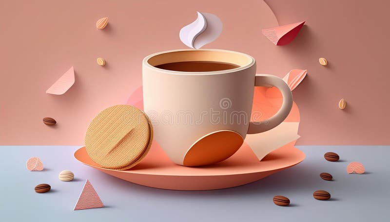 A Paper Crafts White Coffee Cup with a Cookie on a Plate Stock Photo ...