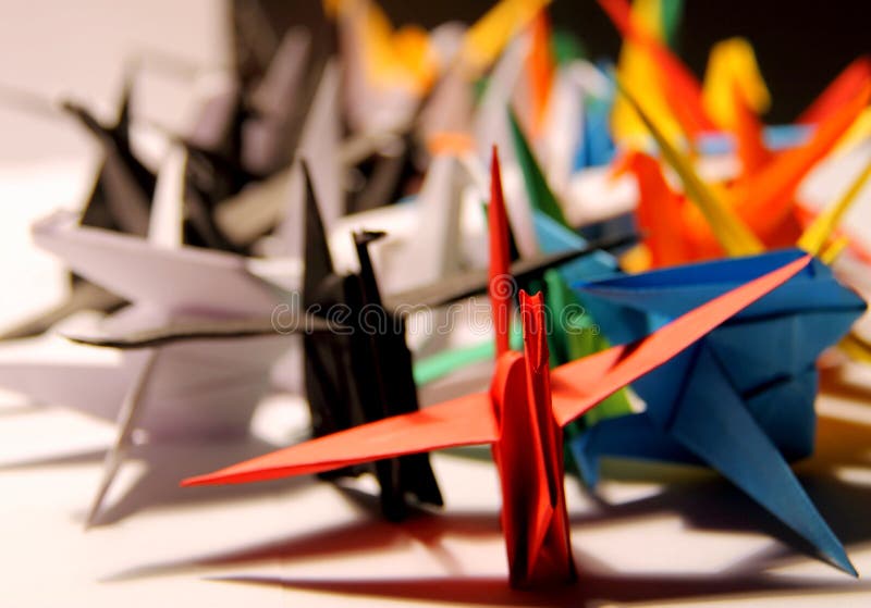 Paper Cranes in Messy Composition Stock Image - Image of folding ...