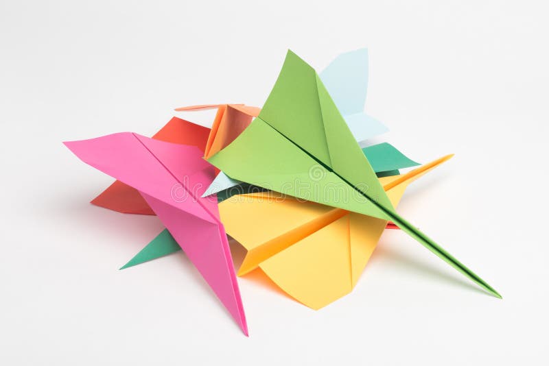 Paper, Creative and Colorful with Plane in Studio for Artistic ...