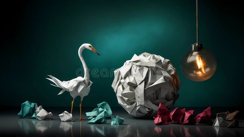 Paper Crumpled and Crumpled Paper Ball with Light Bulb and White Stork ... Paper Crumpled and Crumpled Paper Ball with Light Bulb and White Stork ...