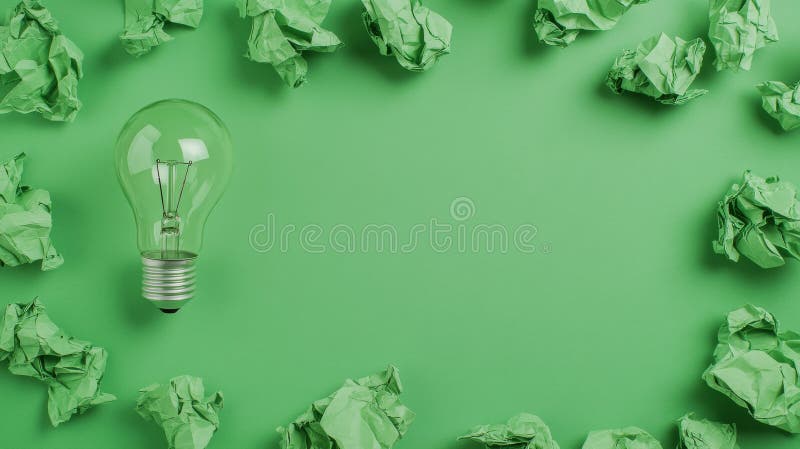 Paper Crumpled Lightbulb on Green Background As a Creative Idea Concept ...