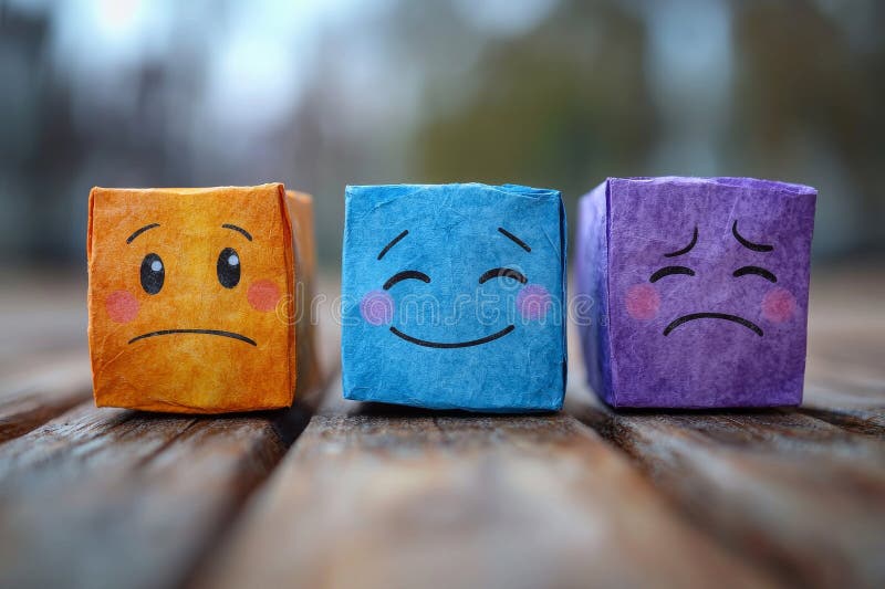Paper Cubes, Crumpled and Showing Both Happy and Angry Faces ...