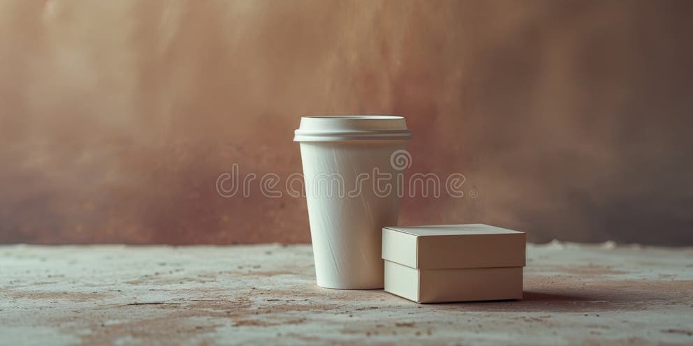 A Paper Cup and Box Sit on a Textured Surface Stock Photo - Image of ...