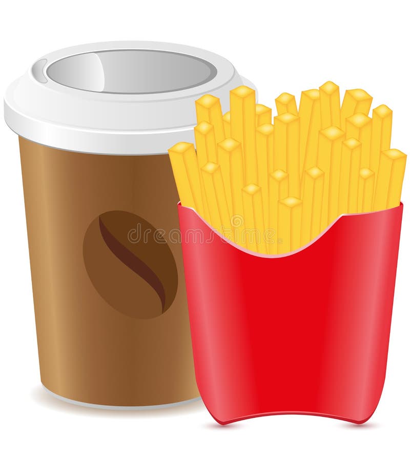 Paper Cup with Coffee and Fries Potato Stock Vector - Illustration of ...