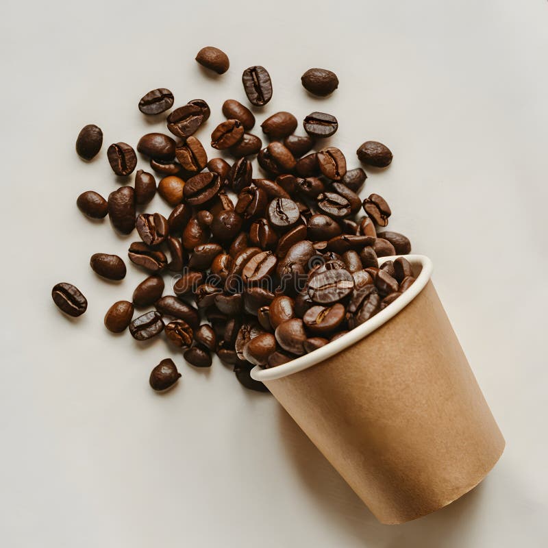 Paper Cup Filled with Dark Brown Coffee Beans, Creating Visual Contrast ...