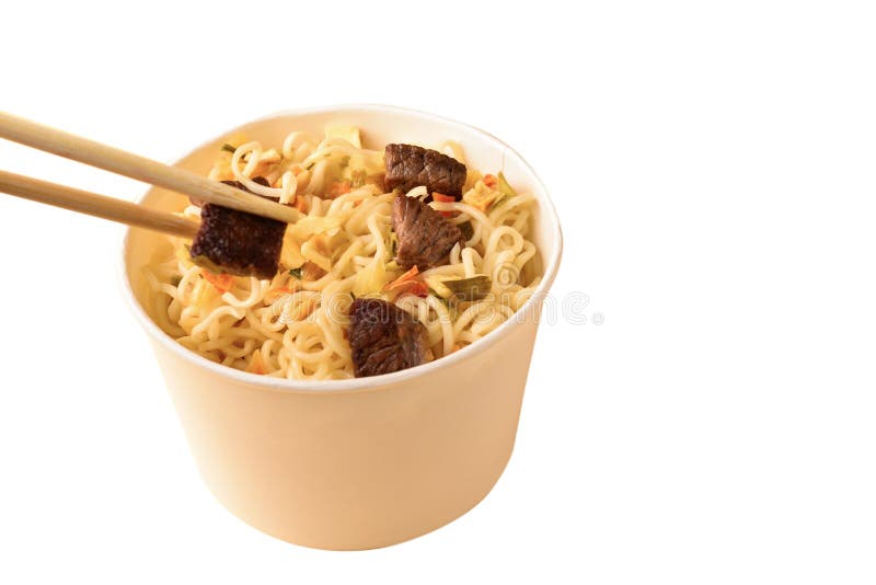 Paper Cup with Instant Ramen Noodles with Beef and Vegetables Stock ...