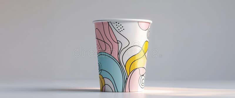 Paper Cup Mockup with Colorful Abstract Design. Stock Image - Image of ...