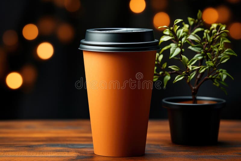 Paper Cup Mockup with Copy Space on Table in Cafe Stock Illustration ...