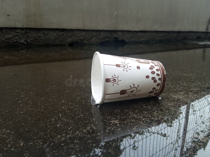 Paper Cup in Puddle after Heavy Rain Stock Photo - Image of white, wood ...