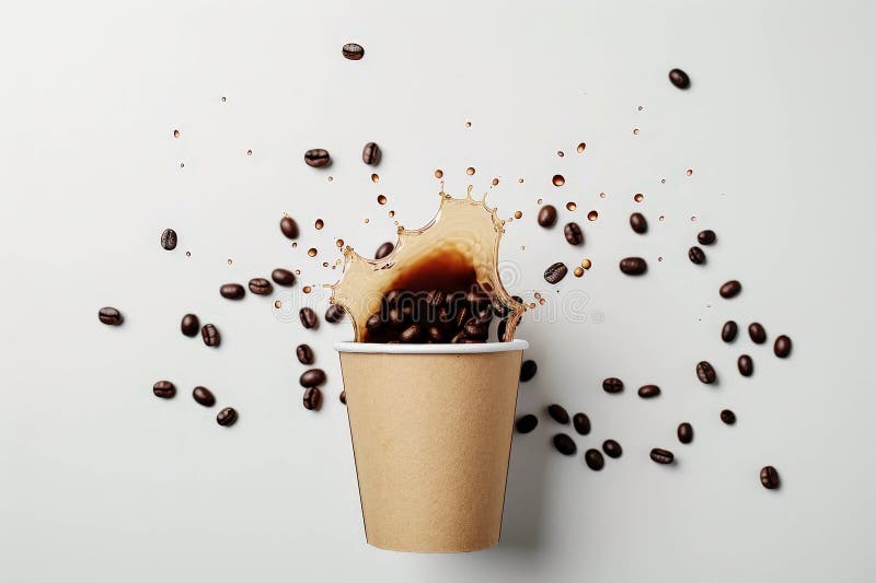 Paper Cup Realistic Coffee Beans with Splash Coffee. Stock Illustration ...