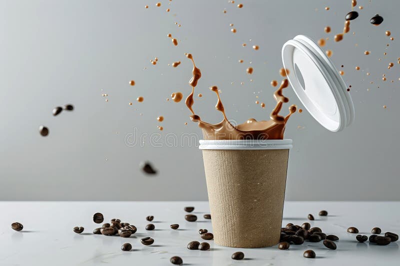Paper Cup Realistic Coffee Beans with Splash Coffee. Stock Illustration ...