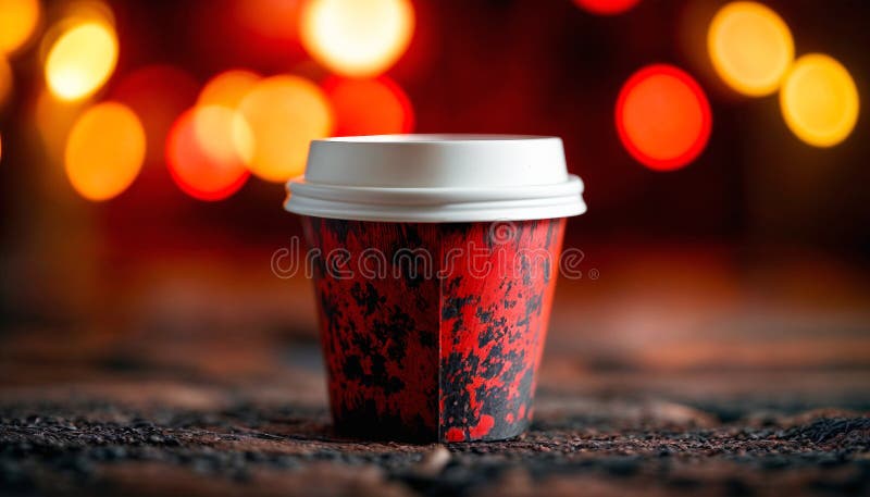 Paper Cup. a Red Paper Cup is Stained with Black Spots Stock ...