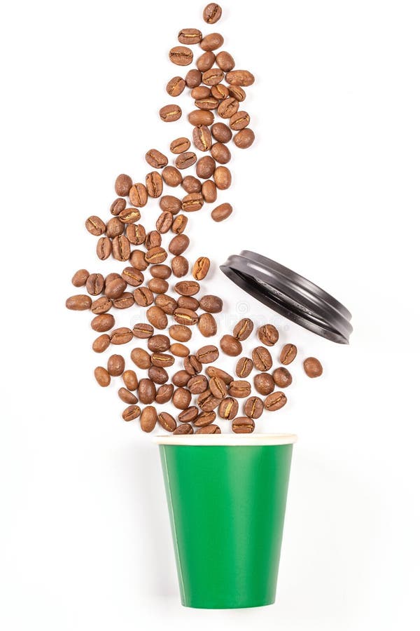 Paper Cup with Sprinkled Coffee Beans and Lid Stock Image - Image of ...
