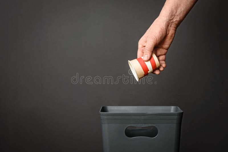 Paper Cup is Thrown into the Trash for Recycling Stock Image - Image of ...