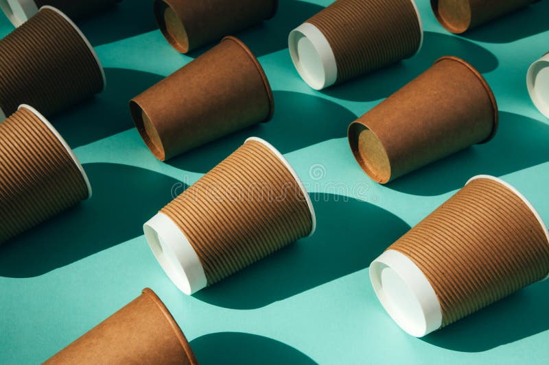 A Paper Cups on a Blue Background. Eco Friendly Pattern, Zero Waste ...