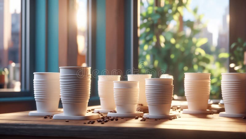 Paper Cups with Coffee in a Coffee Shop Design Stock Illustration ...