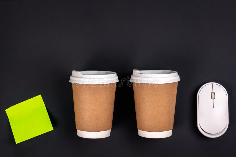 Paper Cups Computer Mouse Sticker Dark Background Top View Stock Photos ...