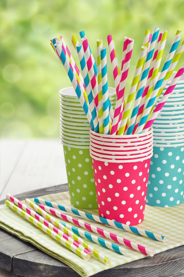 Paper Cups and Striped Straws Stock Image - Image of celebration ...