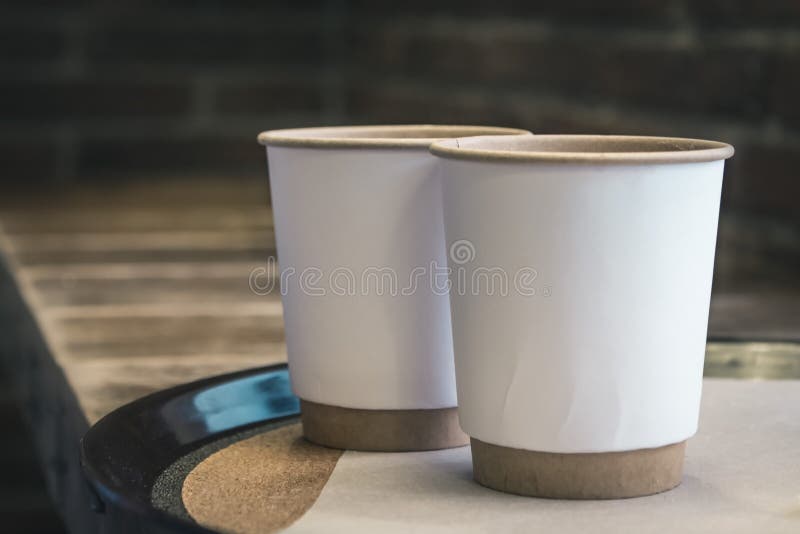 Paper Cups on the Table in the Cafe. Stock Image - Image of latte ...