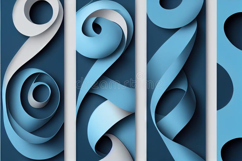 Paper Curls with Gradient Blue Shades Abstract Background 3D Render ...