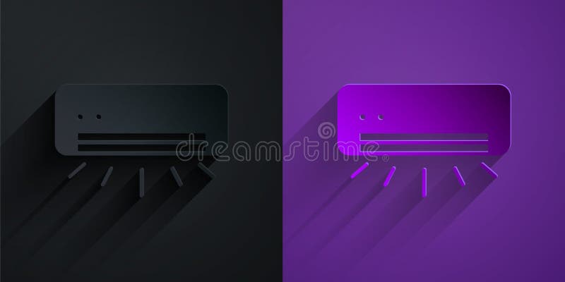 Paper Cut Air Conditioner Icon Isolated on Black on Purple Background ...
