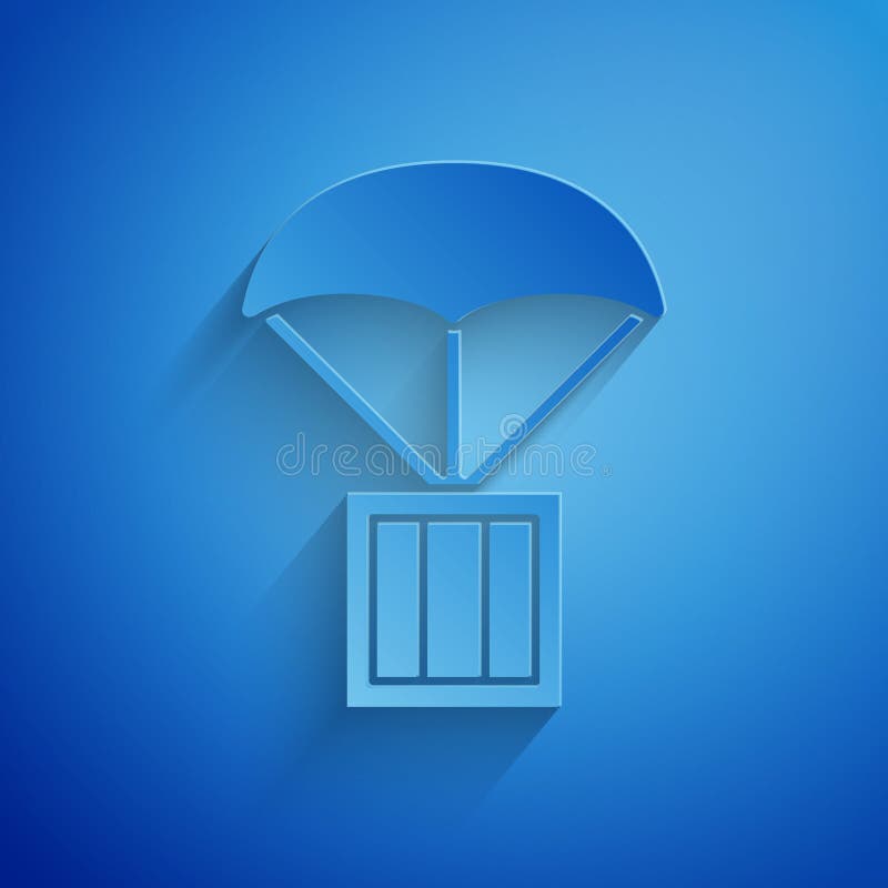 Paper Cut Airdrop Box Icon Isolated on Blue Background. Paper Art Style ...