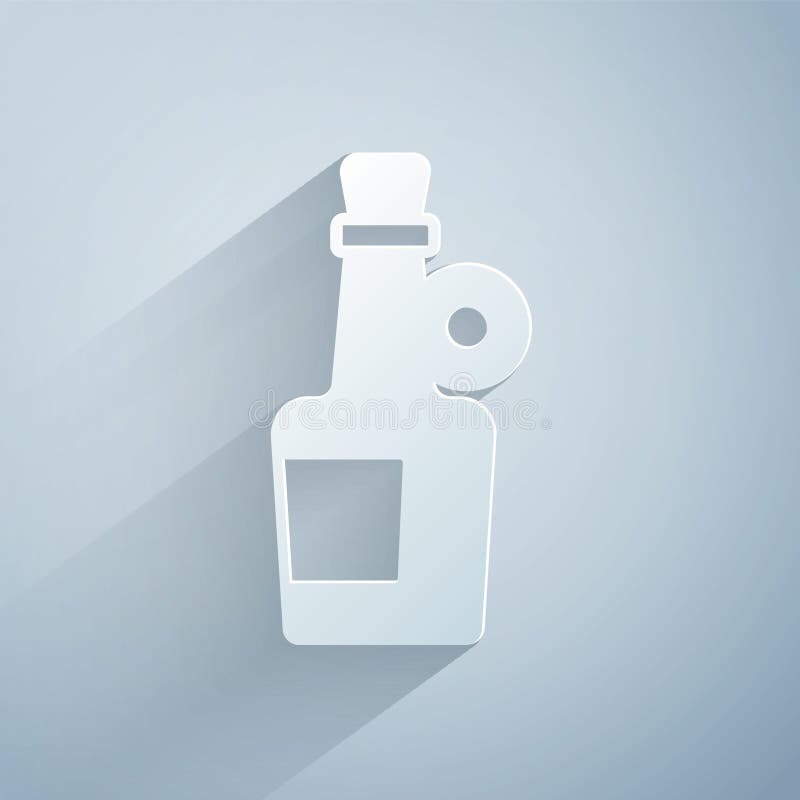 Paper Cut Alcohol Drink Rum Bottle Icon Isolated on Grey Background ...