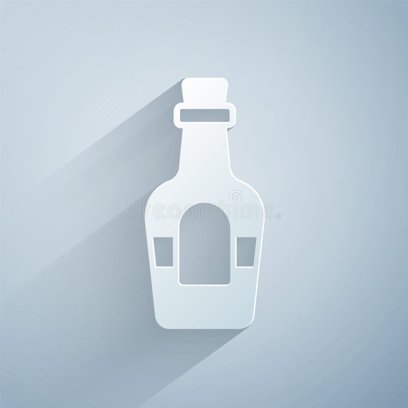 Paper Cut Alcohol Drink Rum Bottle Icon Isolated on Grey Background ...
