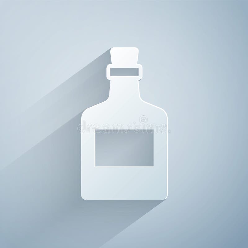 Paper Cut Alcohol Drink Rum Bottle Icon Isolated on Grey Background ...