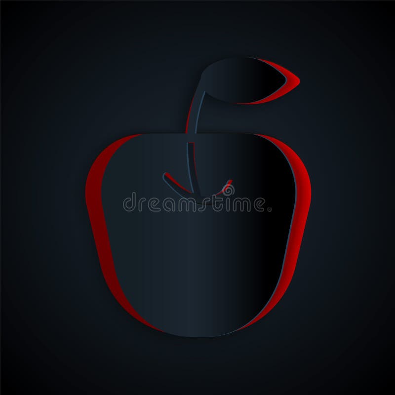 Paper Cut Apple Icon Isolated on Black Background. Fruit with Leaf ...