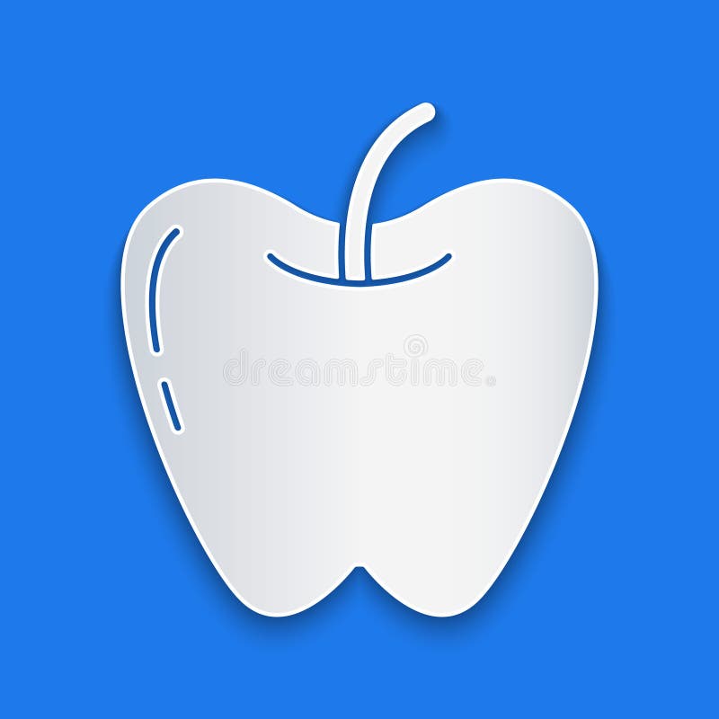 Paper Cut Apple Icon Isolated on Blue Background. Fruit with Leaf ...