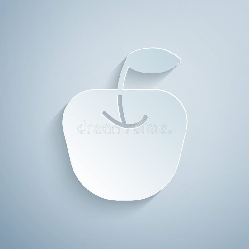 Paper Cut Apple Icon Isolated on Grey Background. Fruit with Leaf ...