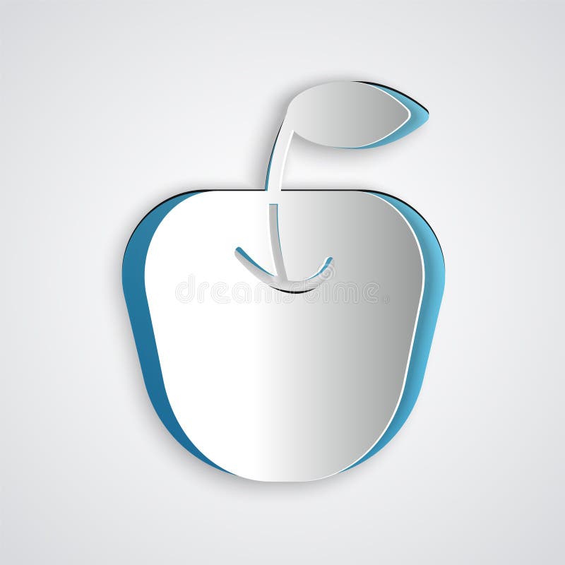 Paper Cut Apple Icon Isolated on Grey Background. Fruit with Leaf ...