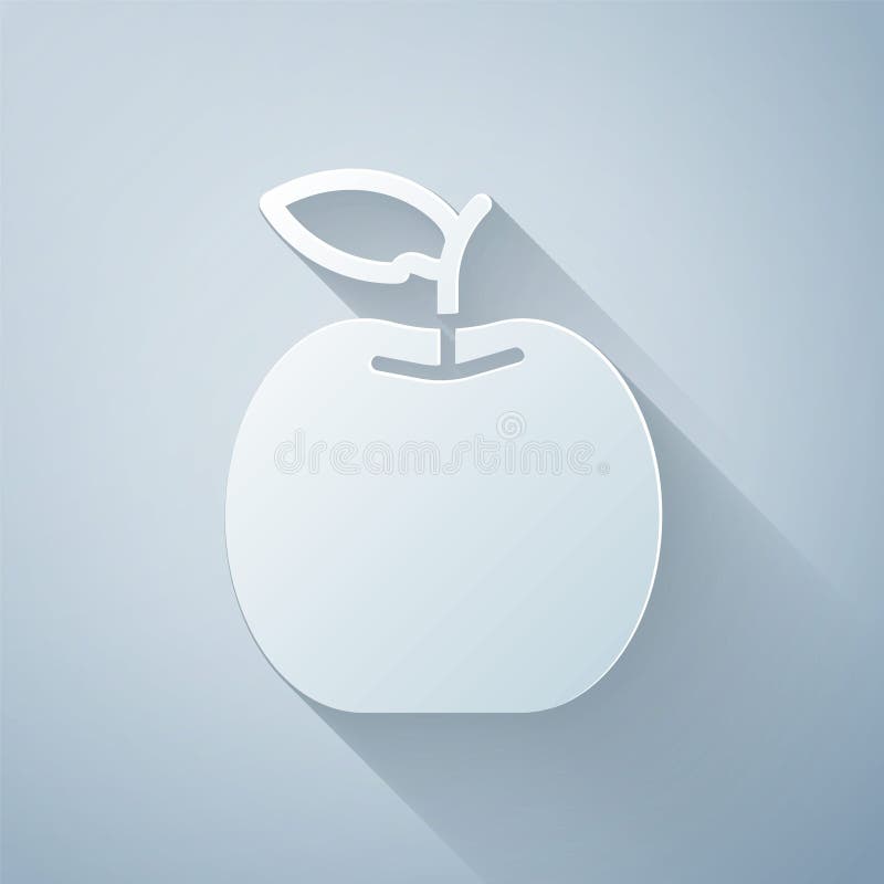 Paper Cut Apple Icon Isolated on Grey Background. Fruit with Leaf ...