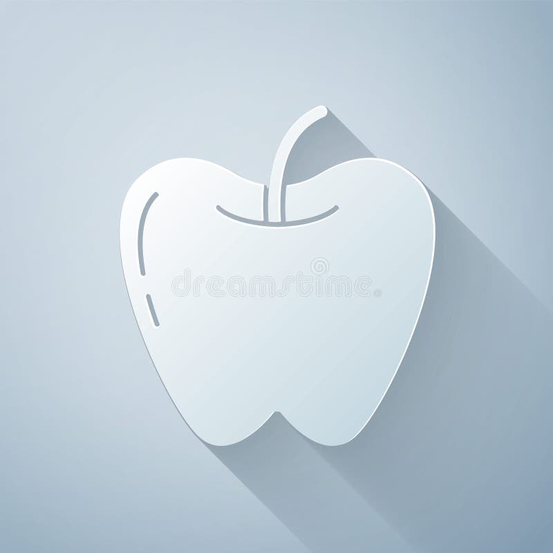 Paper Cut Apple Icon Isolated on Grey Background. Fruit with Leaf ...