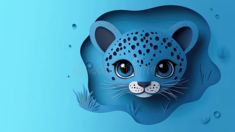 Paper Cut Art of a Cute Panther on Blue Background Stock Illustration ...
