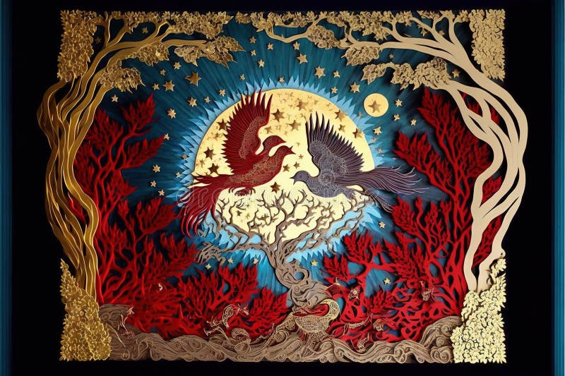 Paper Cut Art Style Image of Pheonix Rising Stock Illustration ...