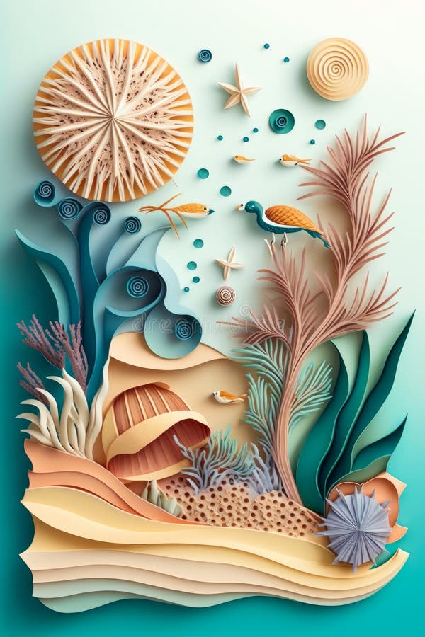 Paper Cut Art of an Underwater Scene. Generative AI Stock Illustration ...