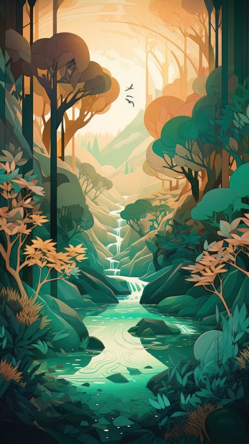 Paper Cut Art Work with Green Nature Forest. Generative AI Stock Photo ...