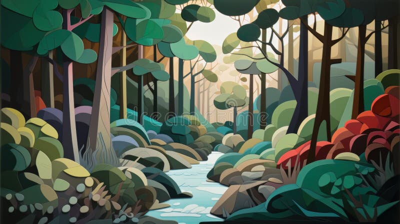 Paper Cut Art Work with Green Nature Forest. Generative AI Stock ...