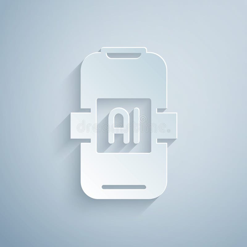 Paper Cut Artificial Intelligence AI Icon Isolated on Grey Background ...