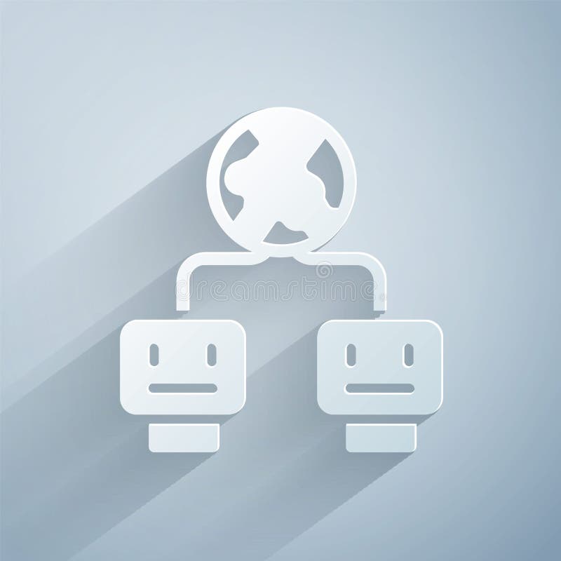 Paper Cut Artificial Intelligence Icon Isolated on Grey Background ...