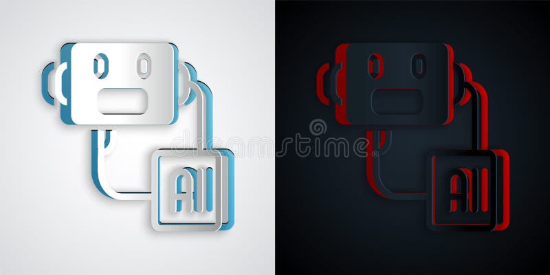 Paper Cut Artificial Intelligence Robot Icon Isolated on Grey and Black ...
